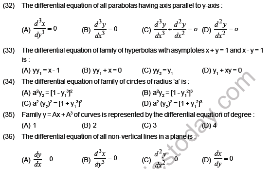 JEE Mathematics Differential Equations MCQs Set B with Answers